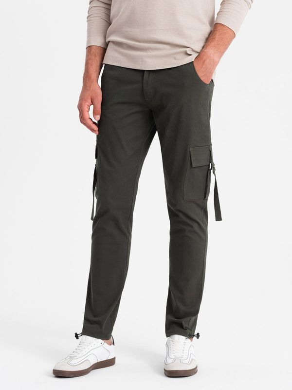 OMBRE MEN'S STRAIGHT LEG CARGO PANTS WITH STRIPED POCKETS - GRAPHITE