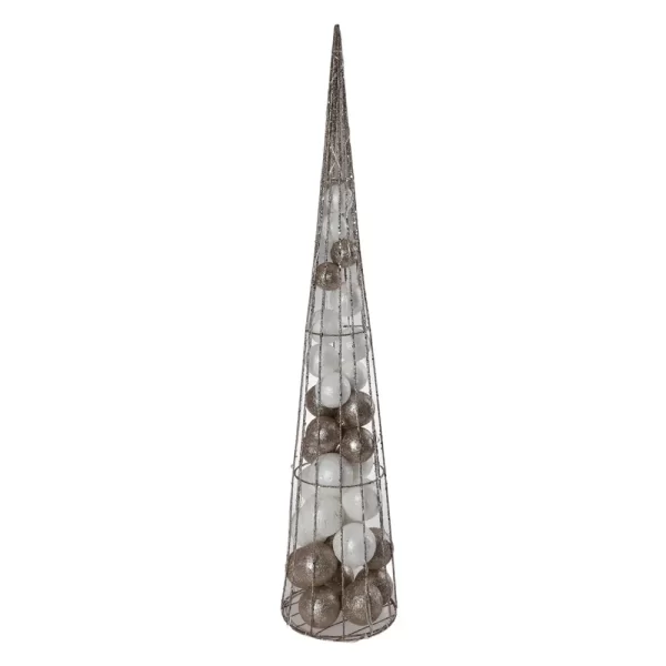 Wire cone, jelka, sa kuglama, zlatna, LED, 80cm