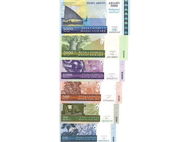 Madagaskar set 100 - 5000 Ariaray 2004/121 UNC, 6 novča