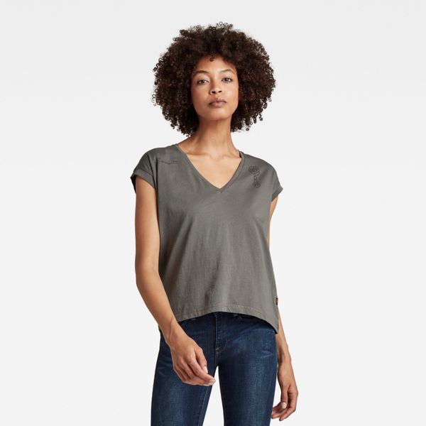 G-STAR TOP - BACKPRINT LOOSE V-NECK TOP GREY