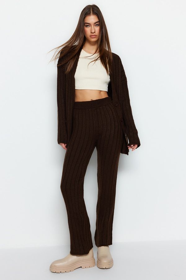 TRENDYOL BROWN WIDE FIT SOFT TEXTURED KNITWEAR TOP-TOP SET