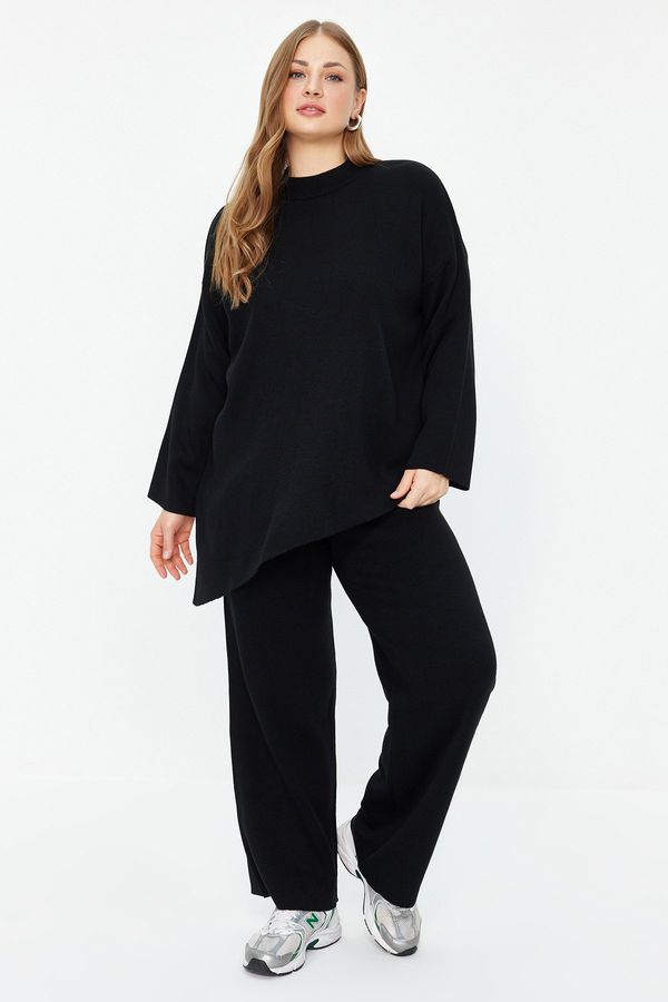TRENDYOL CURVE BLACK HIGH NECK PLAIN SINGLE PLATE PLUS SIZE TWO PIECE SET