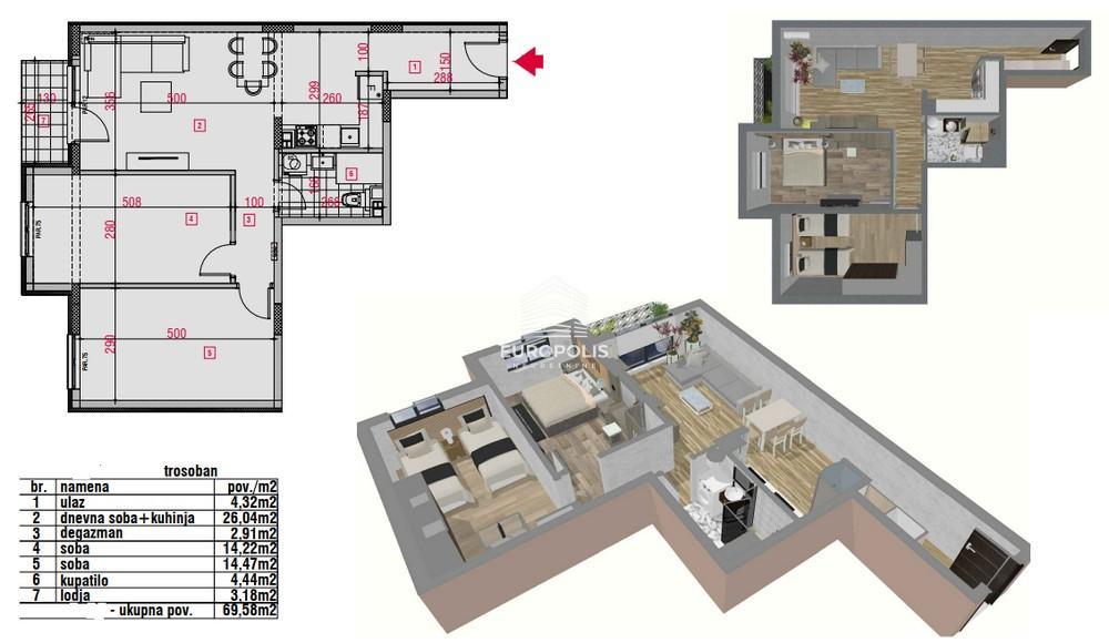 Trosoban stan na prodaju, 70m2, 118.000€