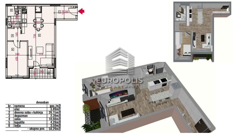 Dvosoban stan na prodaju, 50m2, 85.500€