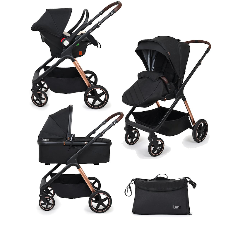 Jungle Lumi Kolica za bebe 3u1 sa i-Size auto sedištem-Black