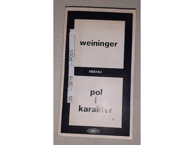 POL I KARAKTER - Otto Weininger, Oto Vajninger, Knjiže