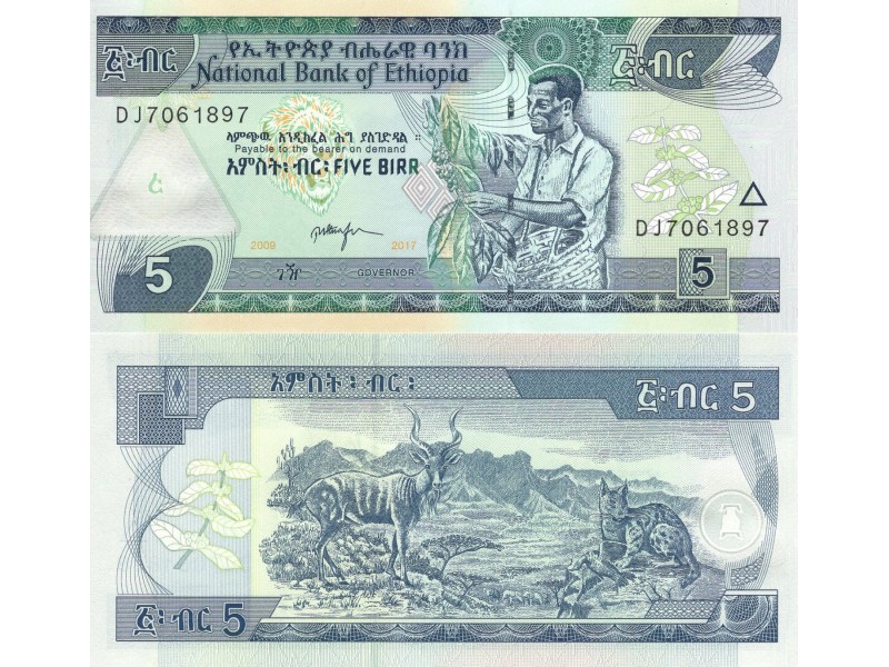 ETHIOPIA Etiopija 5 Birr 2009(2017) UNC, P-47