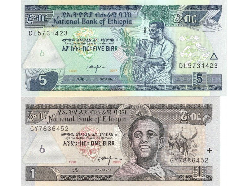 ETHIOPIA Etiopija lot 1 i 5 Birr 2006(2017) UNC