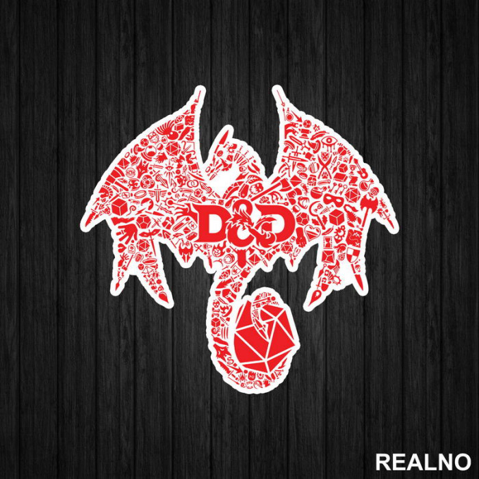 RED DRAGON AND SYMBOLS - D&D - DUNGEONS AND DRAGONS - NALEPNICA