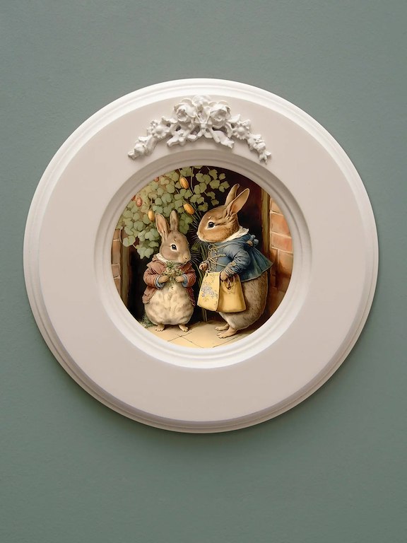 Home Gallery Slika "Rabbit Famili" u okruglom okviru sa štukaturama 17.5cm