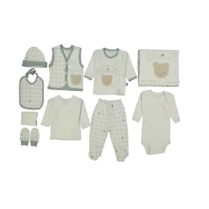 Set za bebe 240422, 10 delova, Zeleno-beli