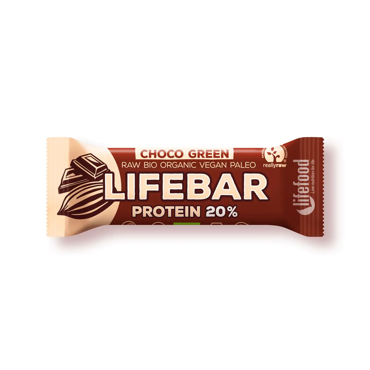 Lifefood Organski Lifebar čokolada zeleni protein 47g