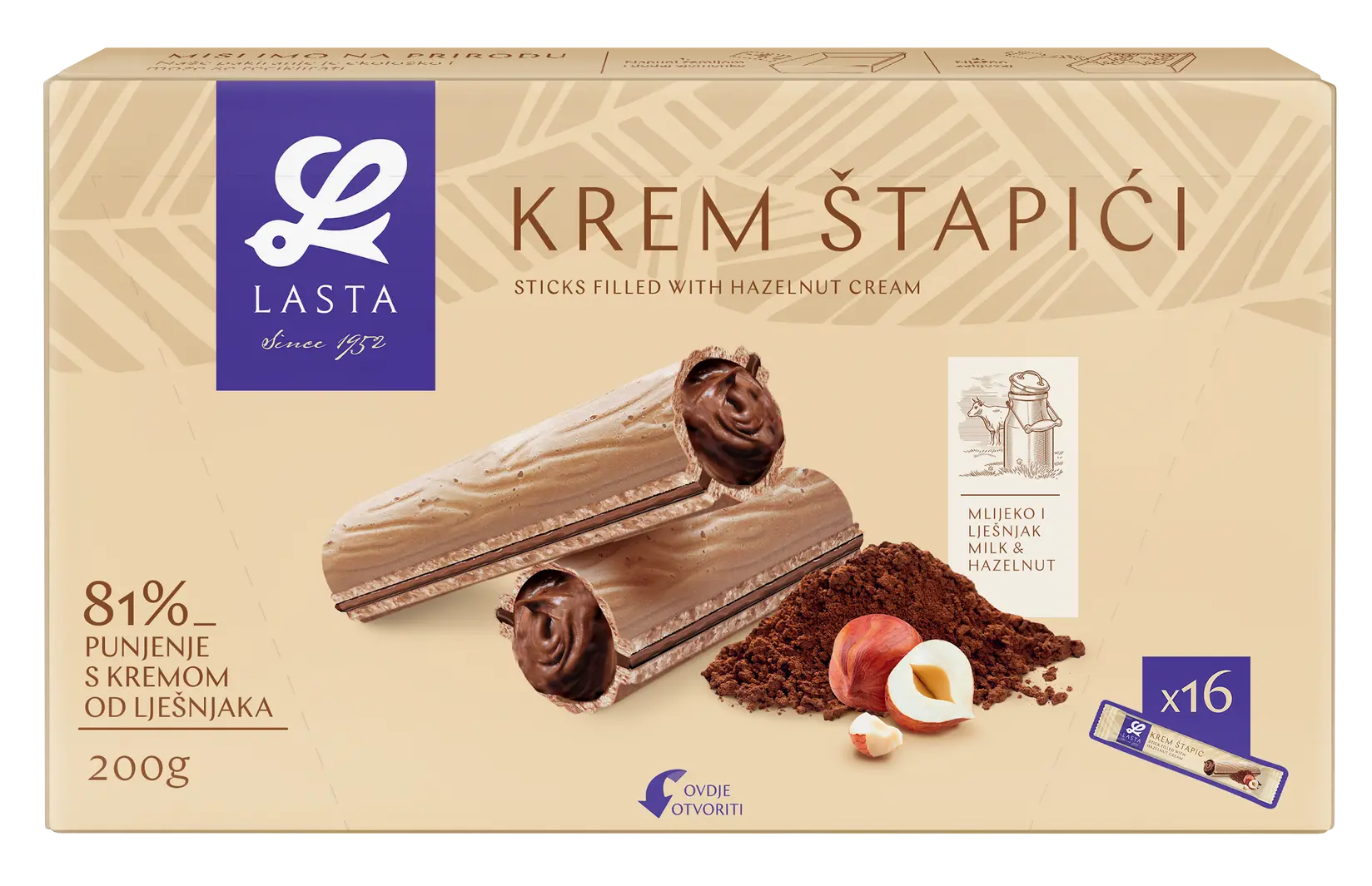 LASTA Krem štapići, Lešnik, 200g