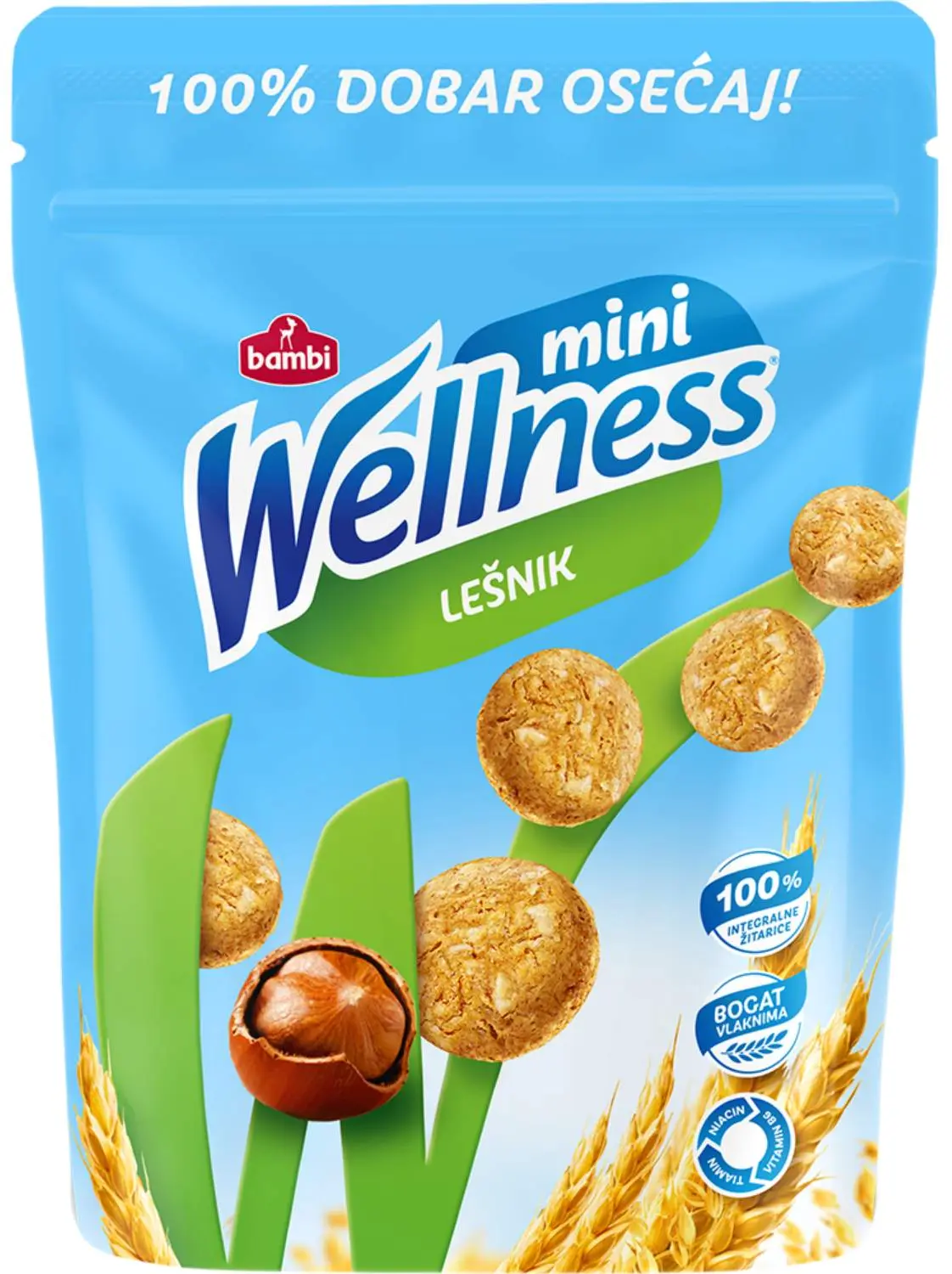 Bambi Wellness Integralni keks mini lešnik 70g