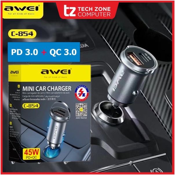 AWEI Punjač za auto C-854 QC3.0 30W 2-port