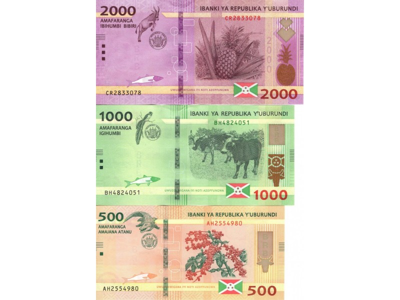 BURUNDI set 500, 1000 i 2000 Francs 2023 UNC