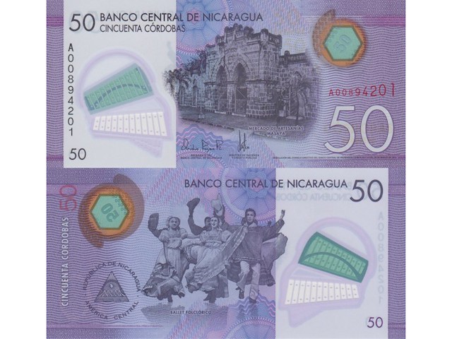 NICARAGUA Nikaragva 50 Cordobas 2015 UNC, P-211 Polymer