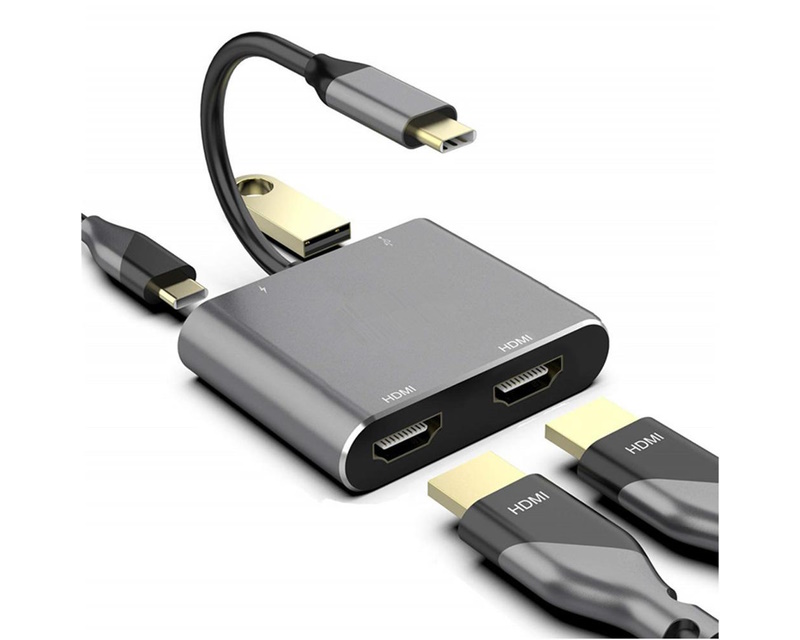 E-GREEN Adapter USB 3.1 tip C (M) – 2 x HDMI + USB 3.0 + PD 60W (4 u 1)