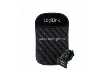 Logilink USB 2-Port punjač za auto, plus pogloga protiv klizanja, crna