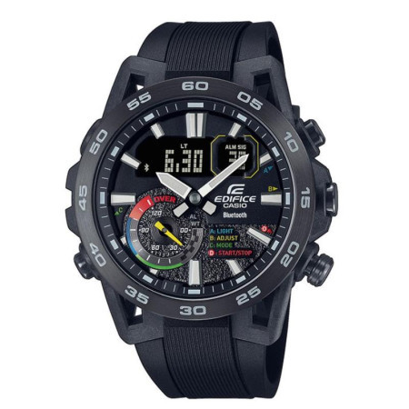 Muški casio edifice crni sportski ručni sat sa crnim silikonskim kaišem ( ecb-40mp-1aef )