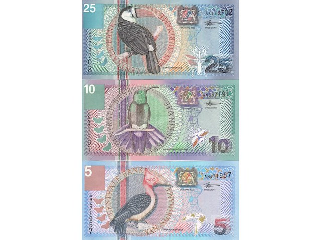 SURINAME Surinam set 5, 10 i 25 Gulden2000 UNC