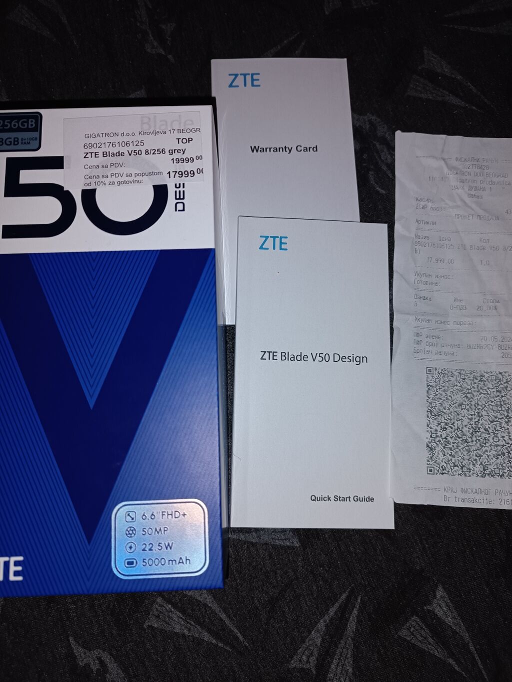 ZTE Blade V50 Design 5G, bоја - Crna, Otisak prsta, Dual SIM, Face ID