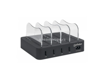 USB punjač 4-port Manhattan 102261 5V/2.4V/34W/držač za telefon Crni