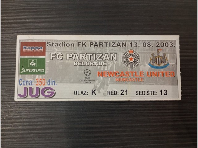 FUDBAL: PARTIZAN - NEW CASTLE 13.08.2003