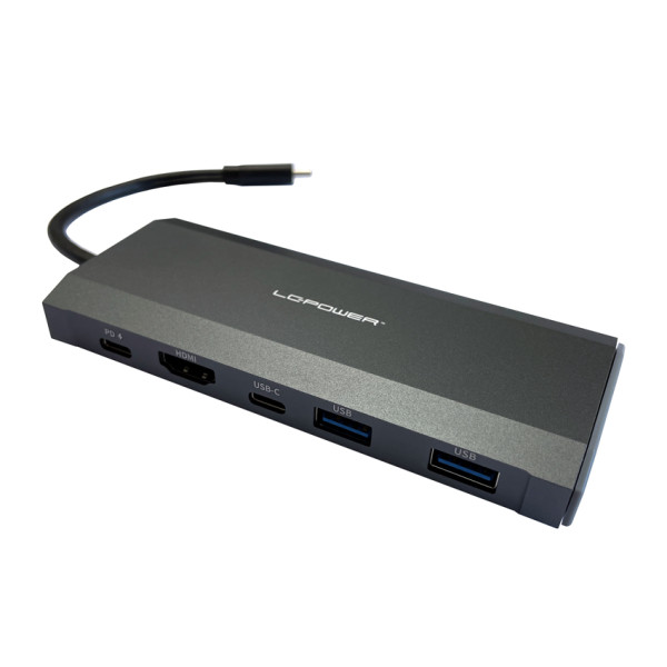 USB LC Power LC-HUB-C-MULTI-7-M2 USB External Type C HUB/M.2 Encloser 2xUSB-A /1XUSB-C-PD /1xHDMI Antracit