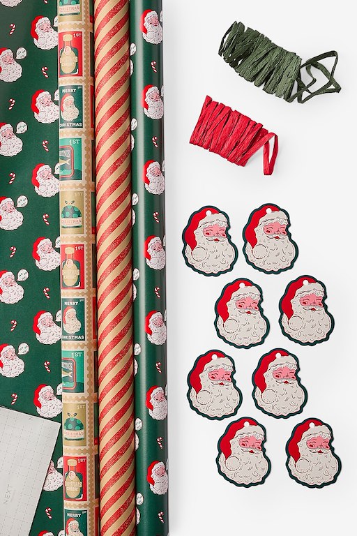 Retro Santa Set of 3, 3m Christmas Wrapping Paper