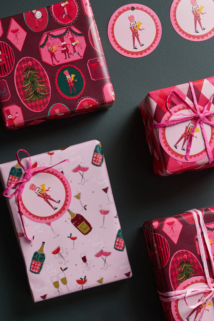 Pink Nutcracker Set of 3, 3m Christmas Wrapping Paper