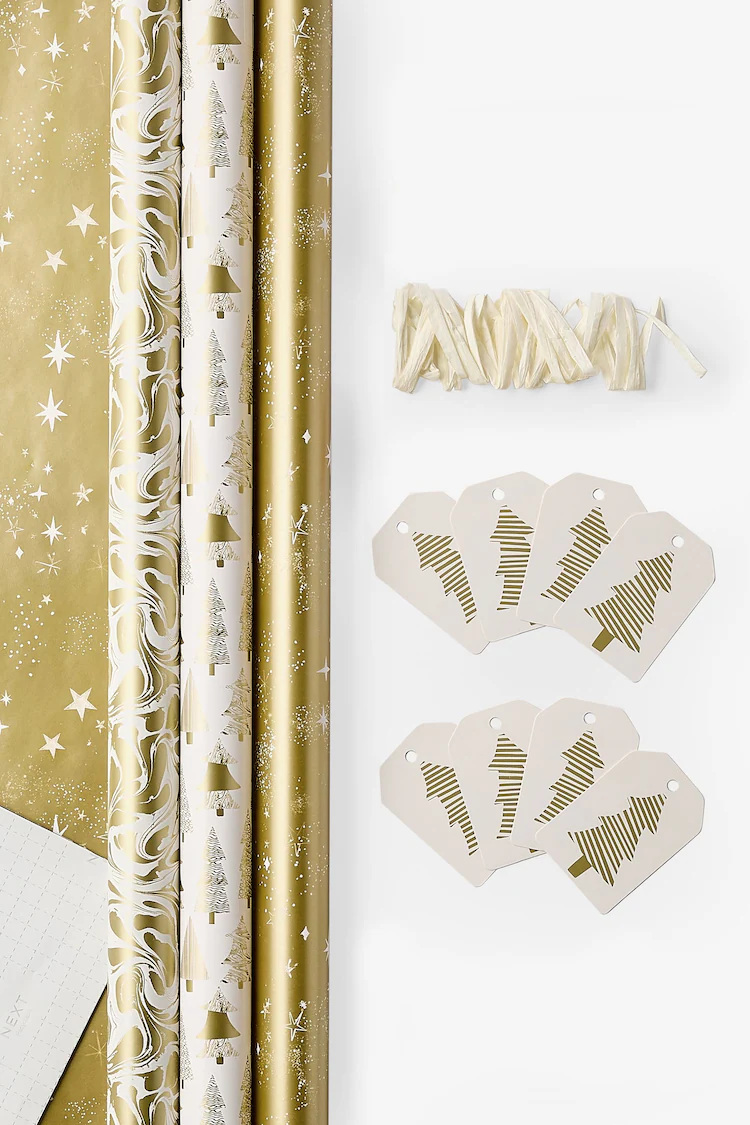 Golden Trees Set of 3, 3m Christmas Wrapping Paper