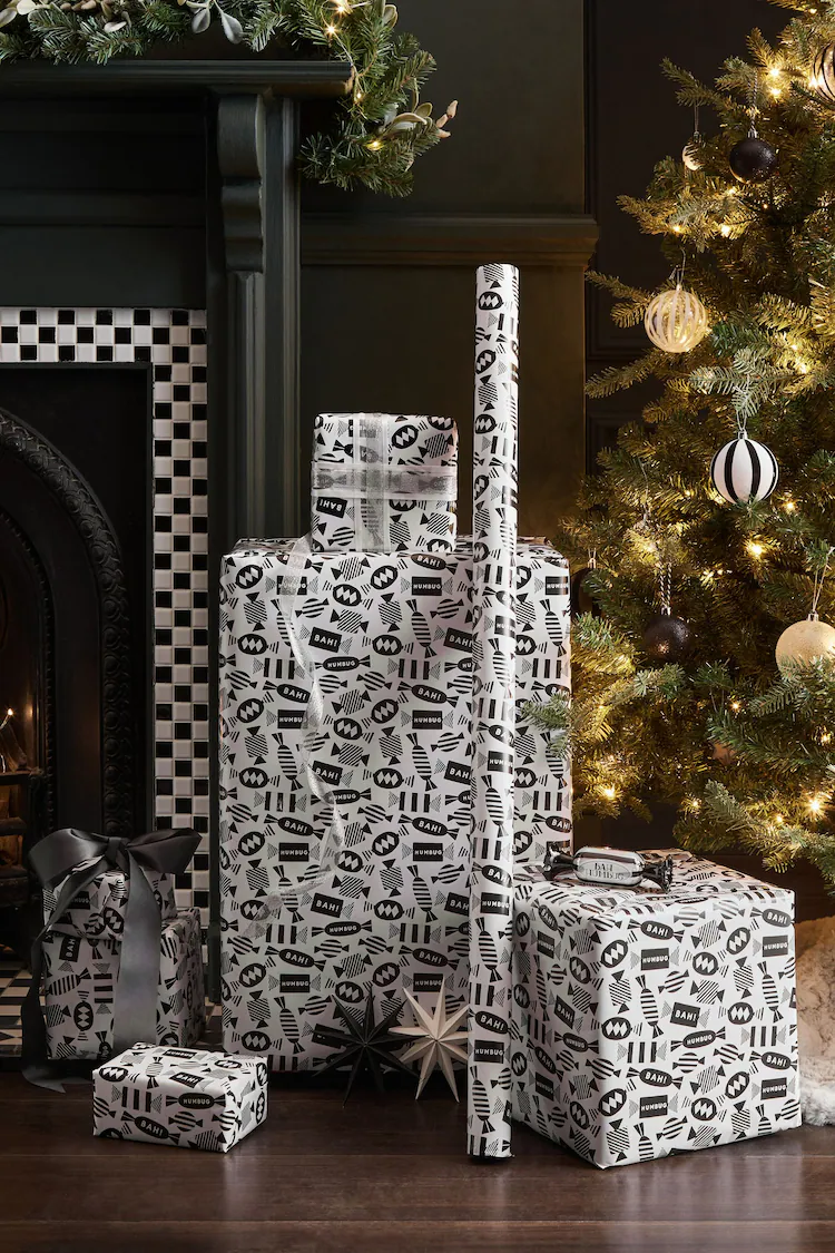 Monochrome Humbugs Standard Width 15m Christmas Wrapping Paper