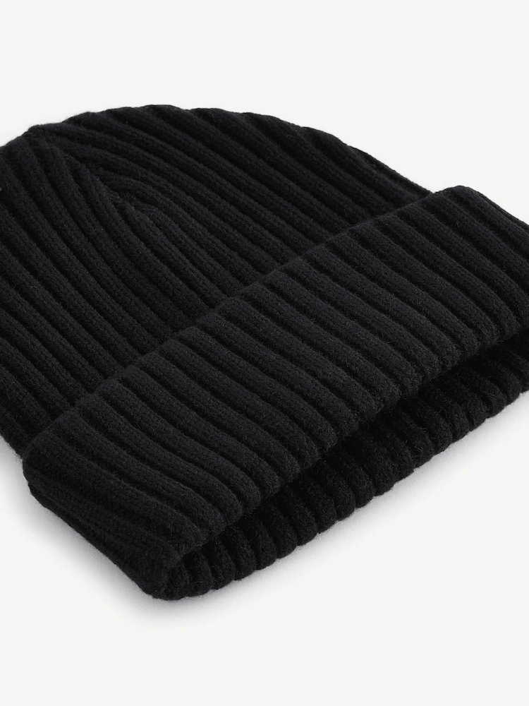 Black Rib Beanie Hat (1-16yrs)