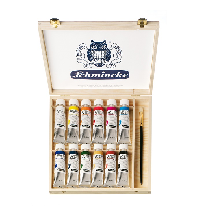 Set uljanih boja u drvenoj kutiji Schmincke AKADEMIE 12 x 60 ml