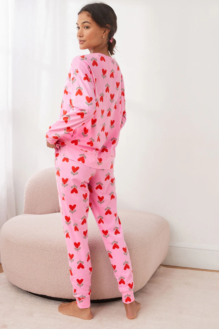 Pink Heart 100% Cotton Long Sleeve Pyjamas