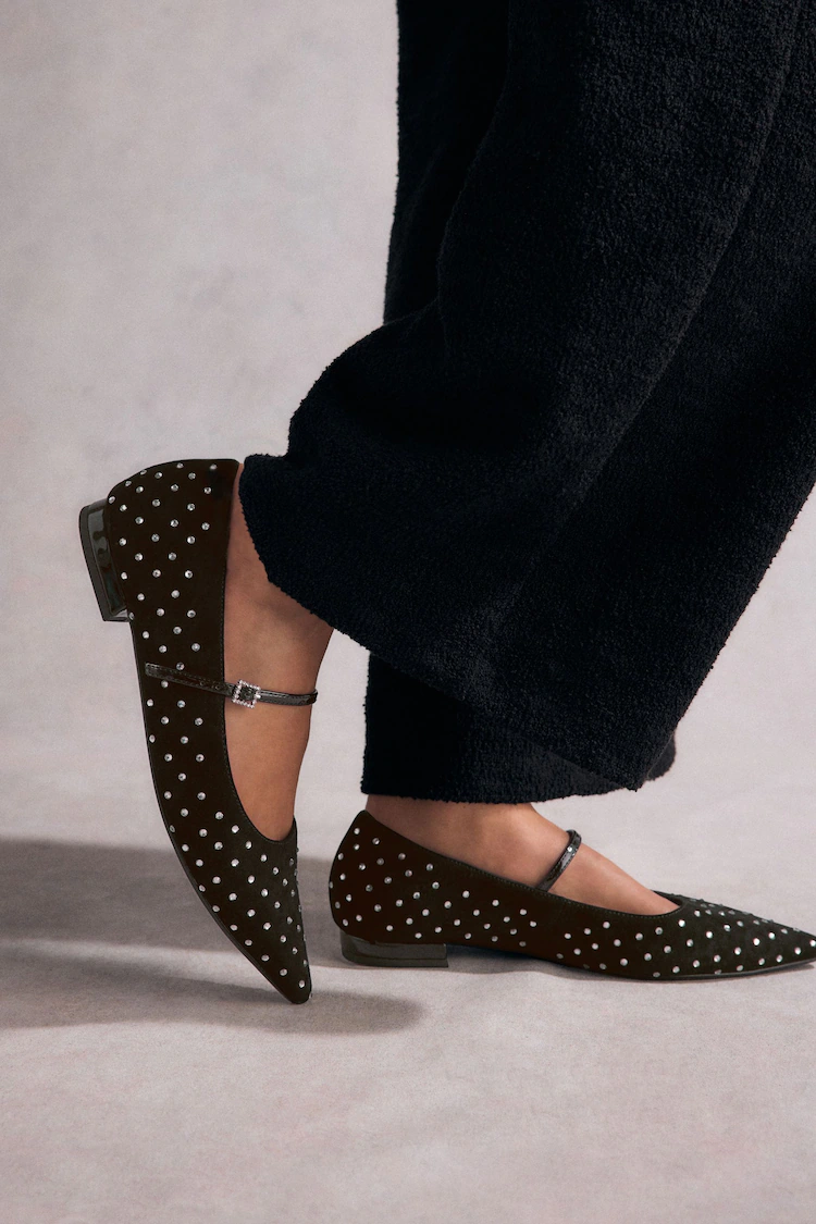 Black Tabitha Simmons Hai Studded Point Toe Mary Jane Shoes