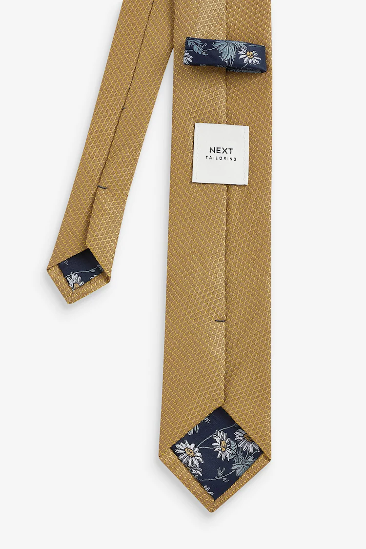 Mustard Yellow Slim Textured Tie And Clip Set