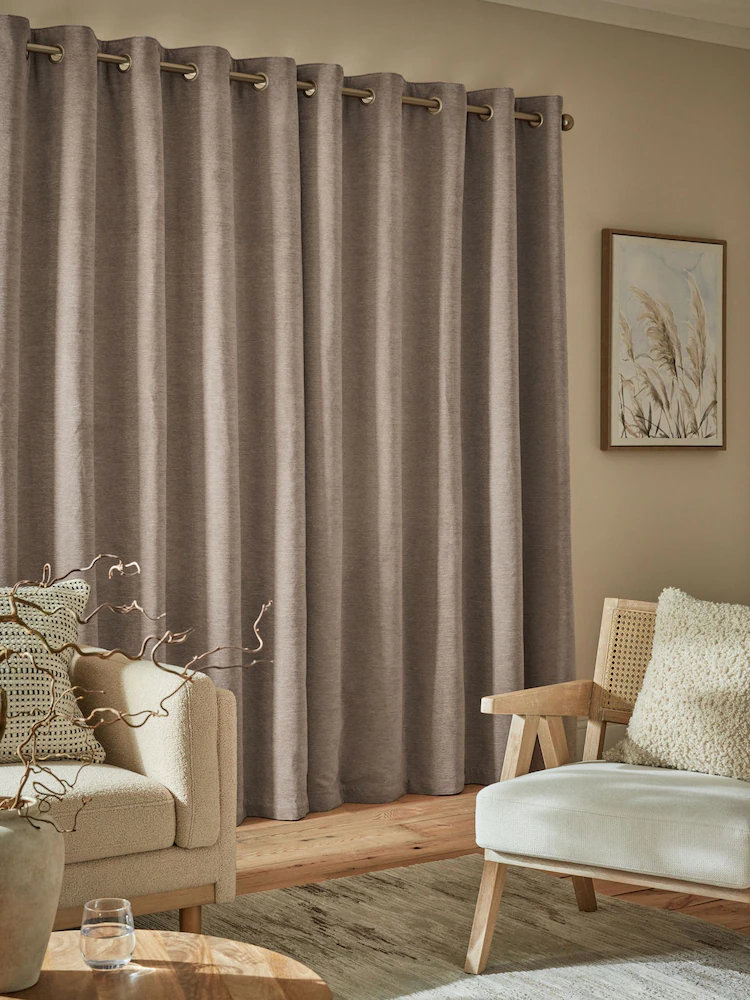 Natural Soft Touch Chenille Lined Eyelet Curtains