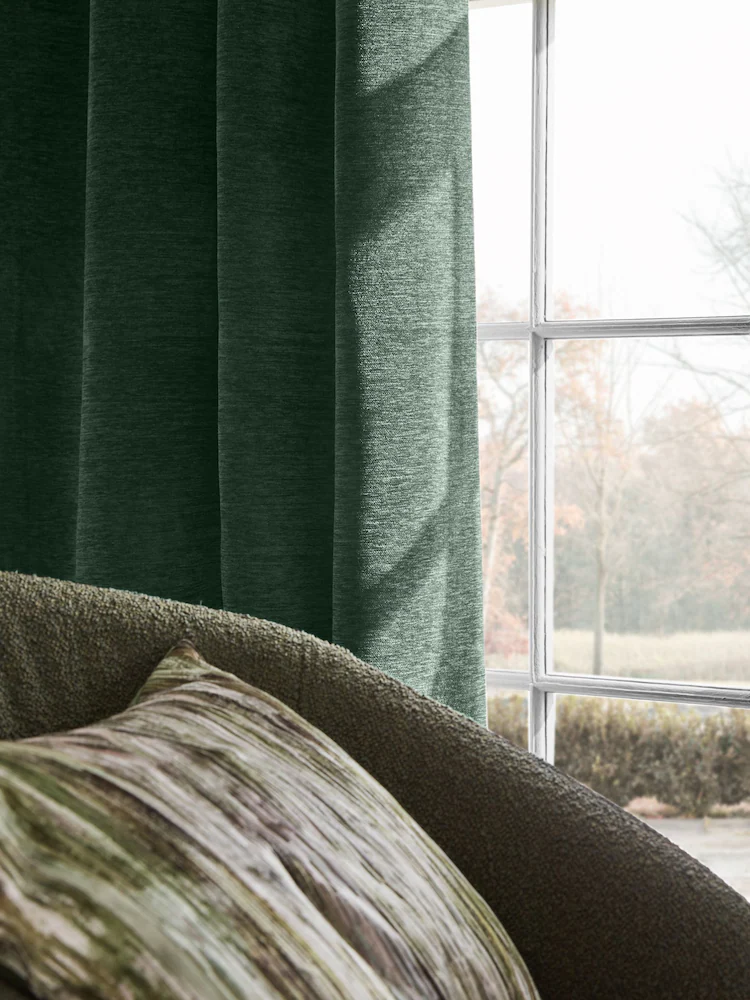 Green Soft Touch Chenille Lined Eyelet Curtains