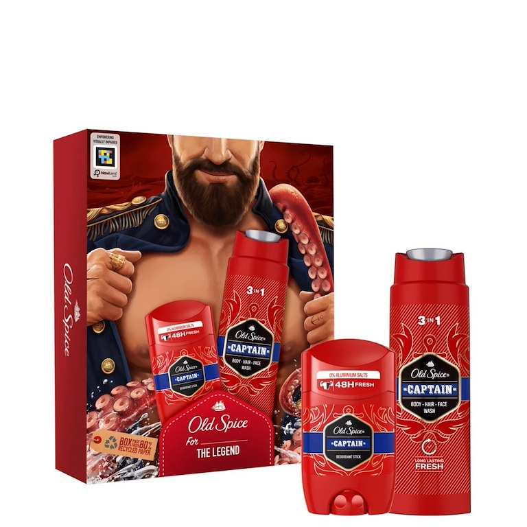 OLD SPICE SET CAPTAIN(GEL ZA TUŠIRANJE&ŠAMPON 250ML + STIK 50ML)