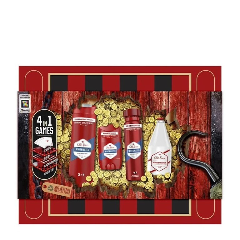 OLD SPICE SET WHITEWATER(GEL ZA TUŠIRANJE&ŠAMPON 2500ML+DEO 150ML+AFTER SHAVE 100ML+STIK 50ML+ IGRE 4U1)