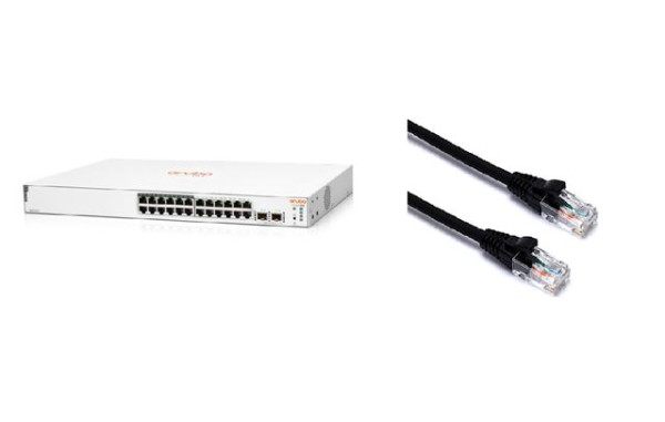 Aruba 1830 24G 2SFP PoE 195W Switch + patch kabl, Cat6 0.5m