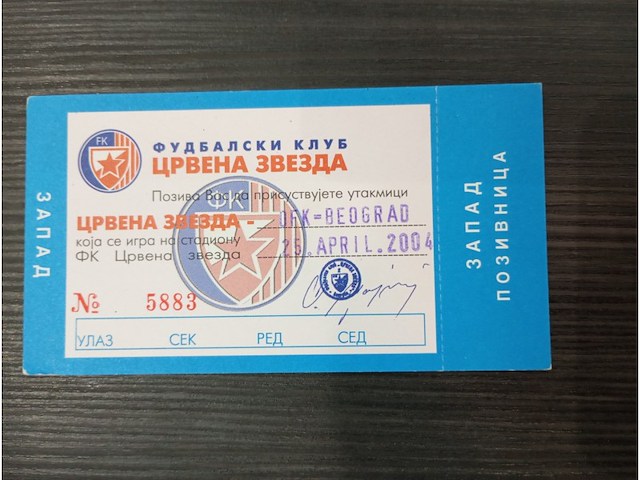 FUDBAL: CRVENA ZVEZDA - OFK BEOGRAD 25.04.2004 - POZIV