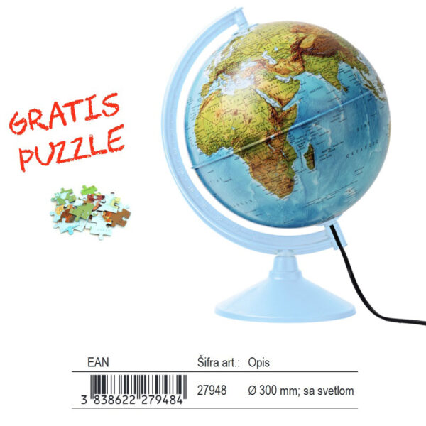 Globus svetleći 30cm prečnik, ćirilica, gratis puzzle, Target