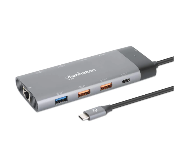 DOCKING STATION MANHATTAN 130714 10IN1 USB-C – 2XHDMI/5XUSB/LAN/PD 100W