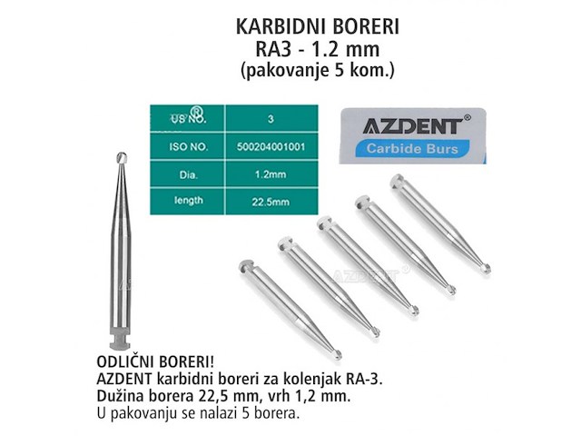 Karbidni boreri za kolenjak RA-3 1.2 mm