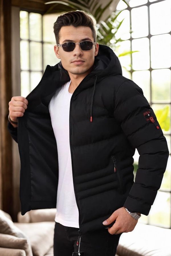 67514 DEWBERRY HOODED WINTER MENS PUFFER COAT-BLACK