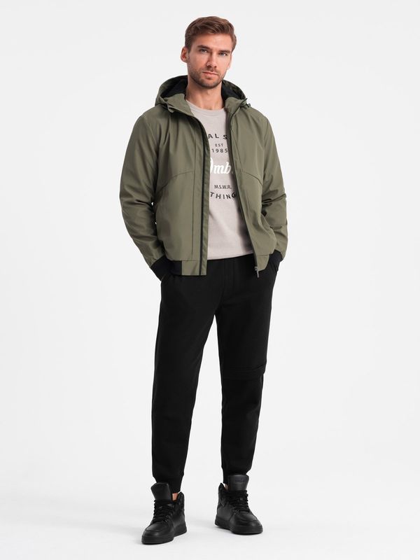 OMBRE MEN'S LIGHTWEIGHT JACKET WITH HOOD AND MESH LINING - OLIVE
