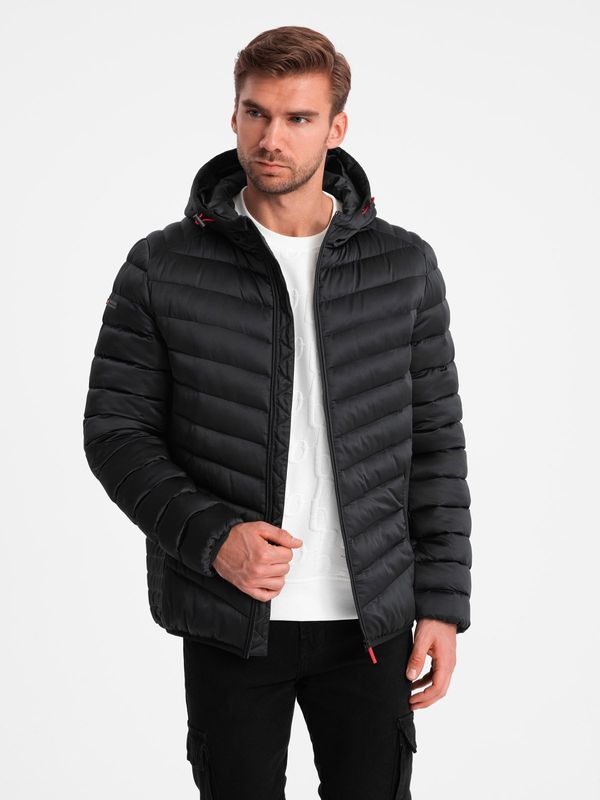 OMBRE LIGHTLY INSULATED QUILTED MEN'S JACKET WITH SATIN TRIM - BLACK